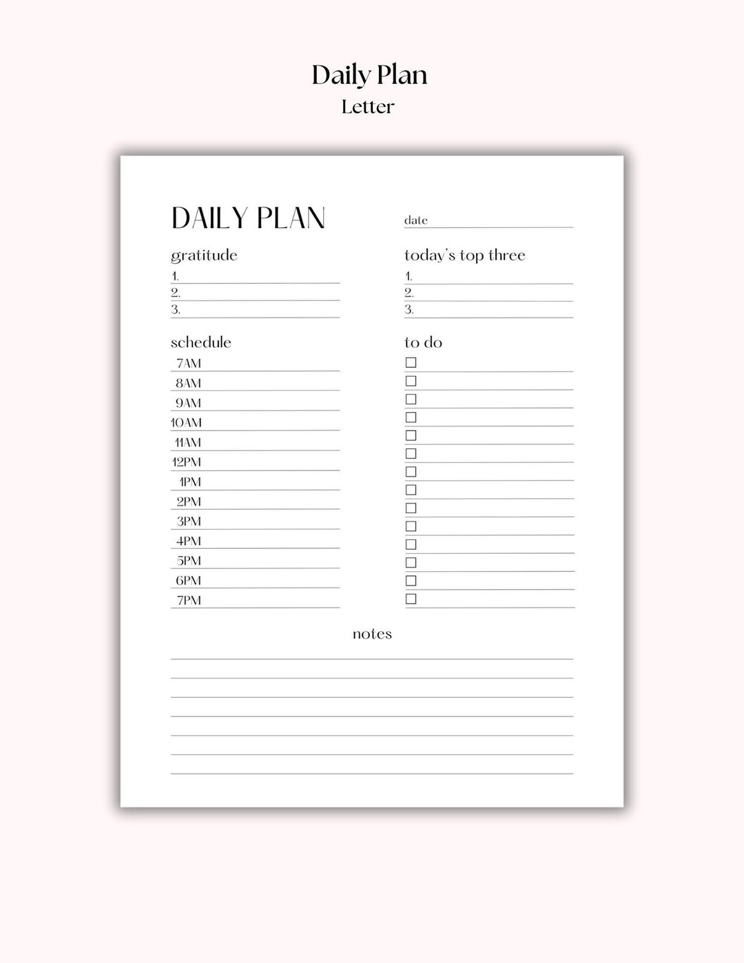 Daily Plan Printable, to Do List and Hourly Schedule, Letter - Etsy