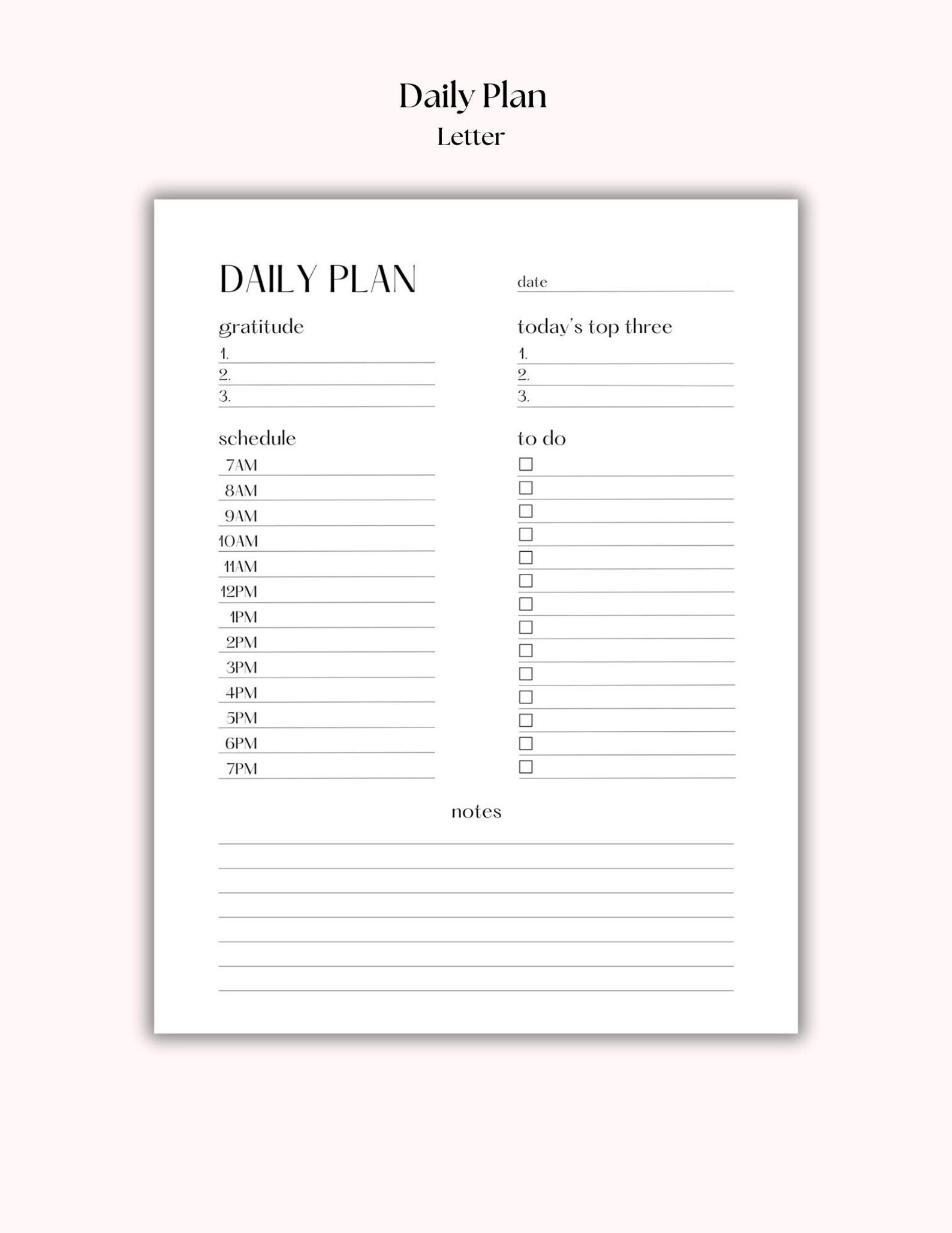 Daily Plan Printable, to Do List and Hourly Schedule, Letter - Etsy
