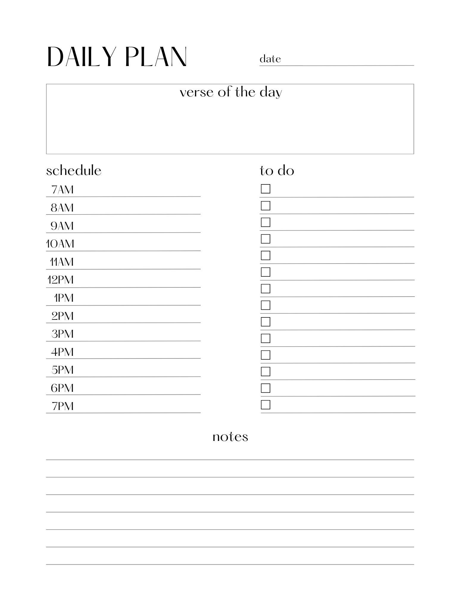 Daily Plan Printable, to Do List and Hourly Schedule With Verse of the ...