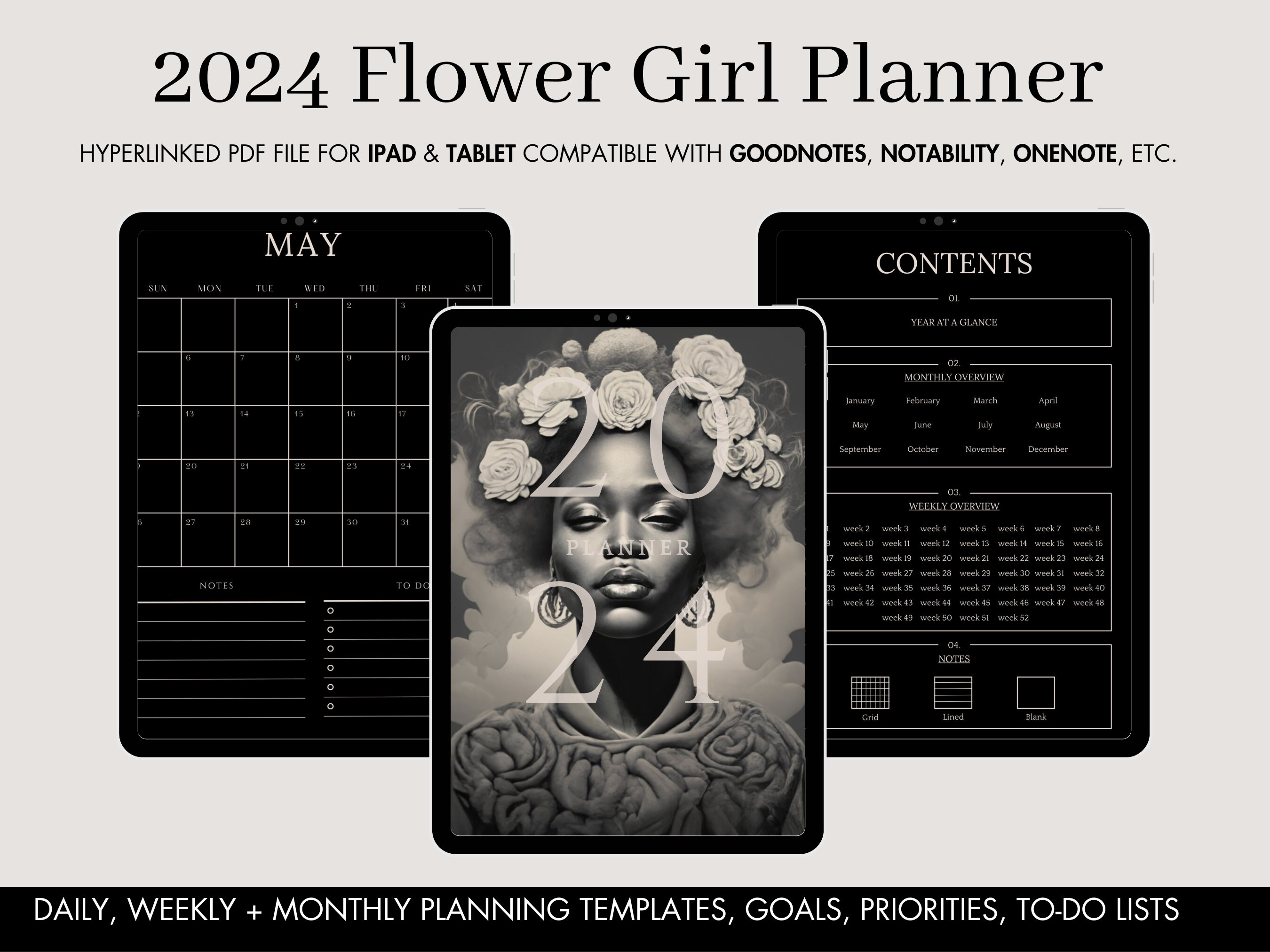 2024 Digital Planner Flower Girl 2024 iPad Planner Simple, Minimalist ...