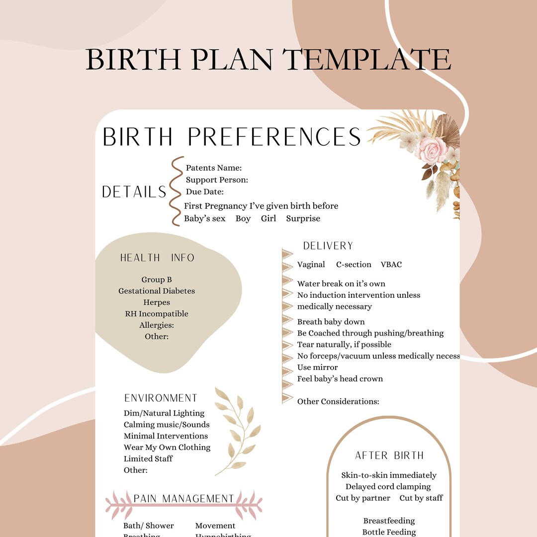 Plantilla de plan de parto plan de parto plan de parto - Etsy México