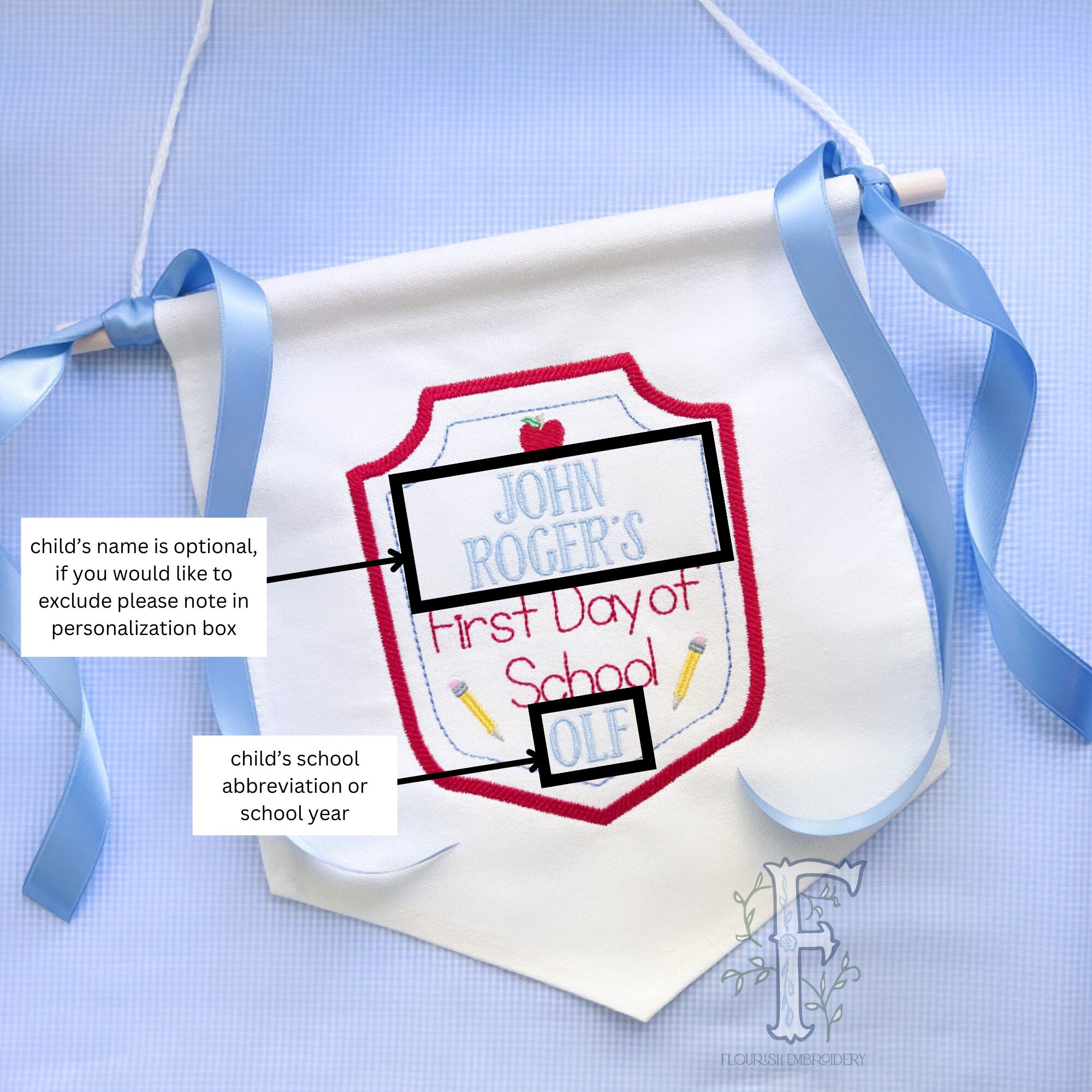 Custom Back to School Banner | First Day of School Banner | Embroidered ...