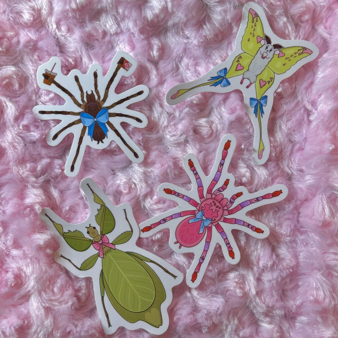 Cutesy Bug and Spider Sticker Pack - Tarantulas, Green Leaf Insect ...