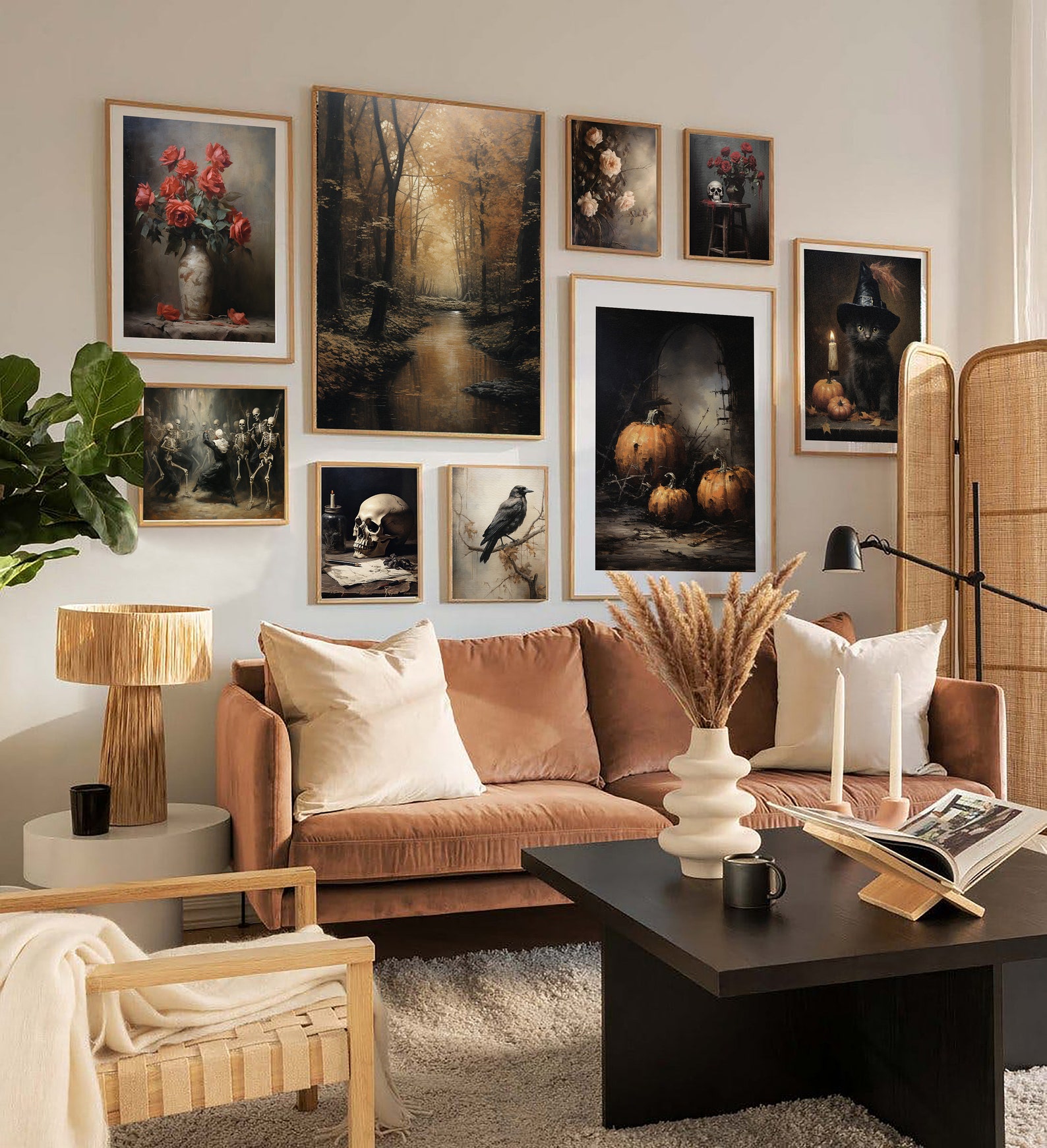 Fall Moody Gallery Wall Prints SET of 10, Halloween Fall Printable Art ...