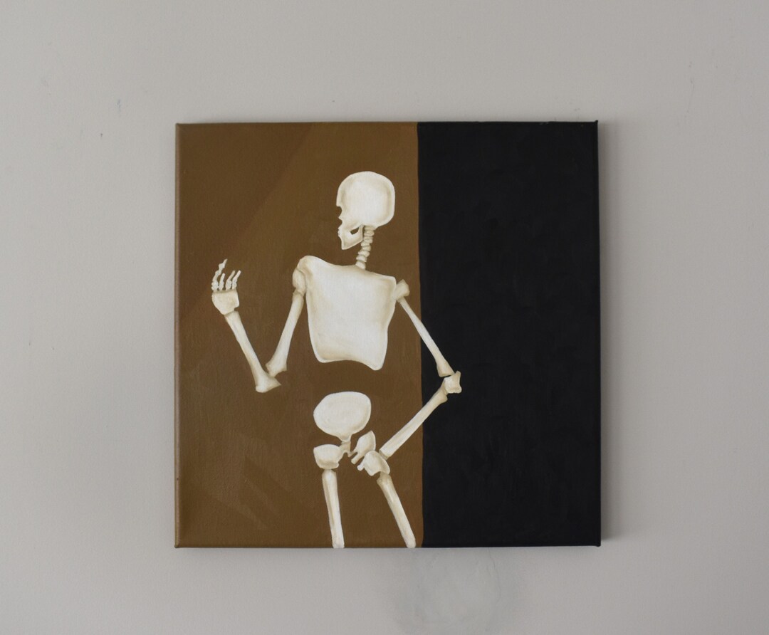Skeleton Oil Painting 12 X 12 in Square Canvas Wall Art - Etsy