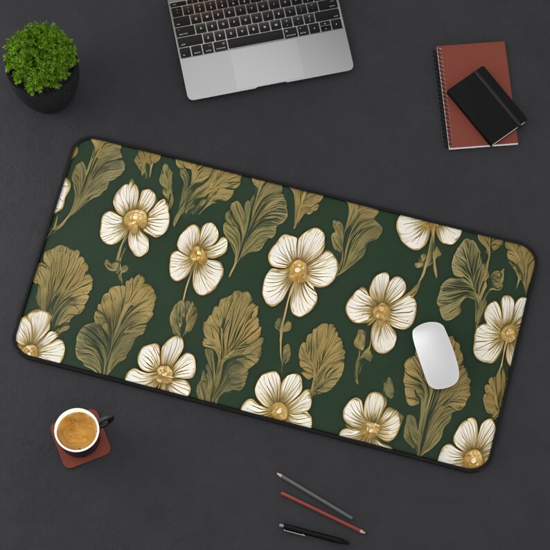 Dark Cottagecore Mat, Floral Desk Mat, Botanical Mouse Pad, Vintage ...