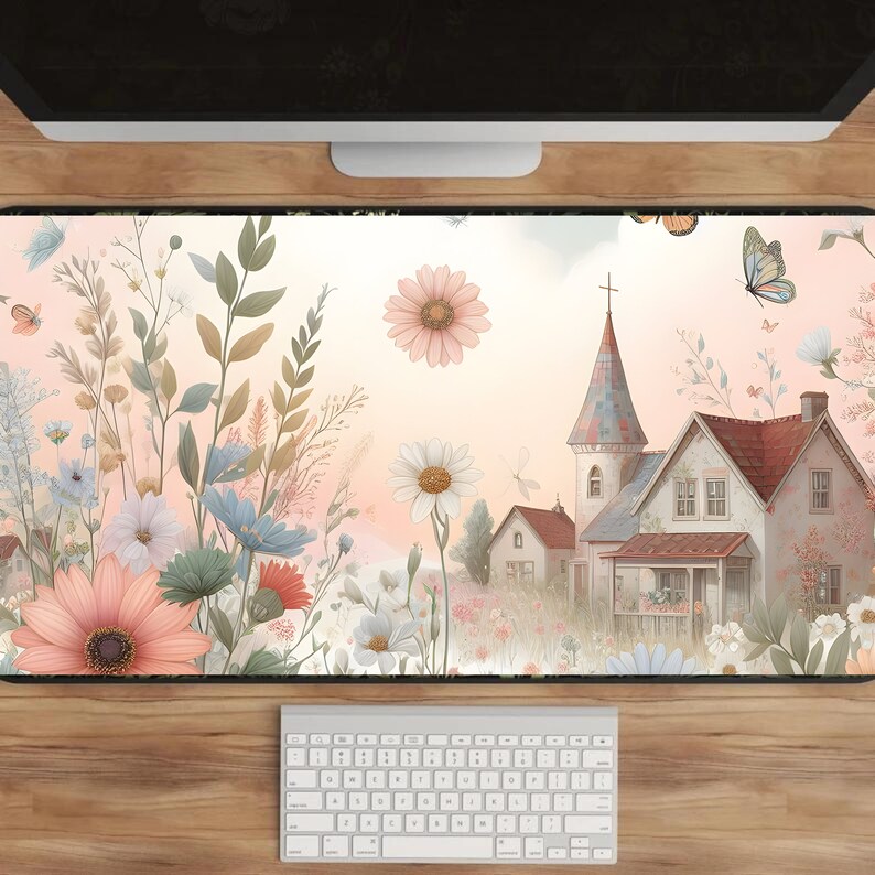 Cottagecore Watercolour Desk Mat, Floral Mouse Pad, Rustic Workspace ...