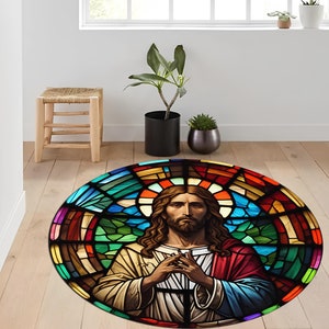 Jesus Rug, Round Rug, Christian Rug, Messiah Rug, Religious Rug, Gift ...