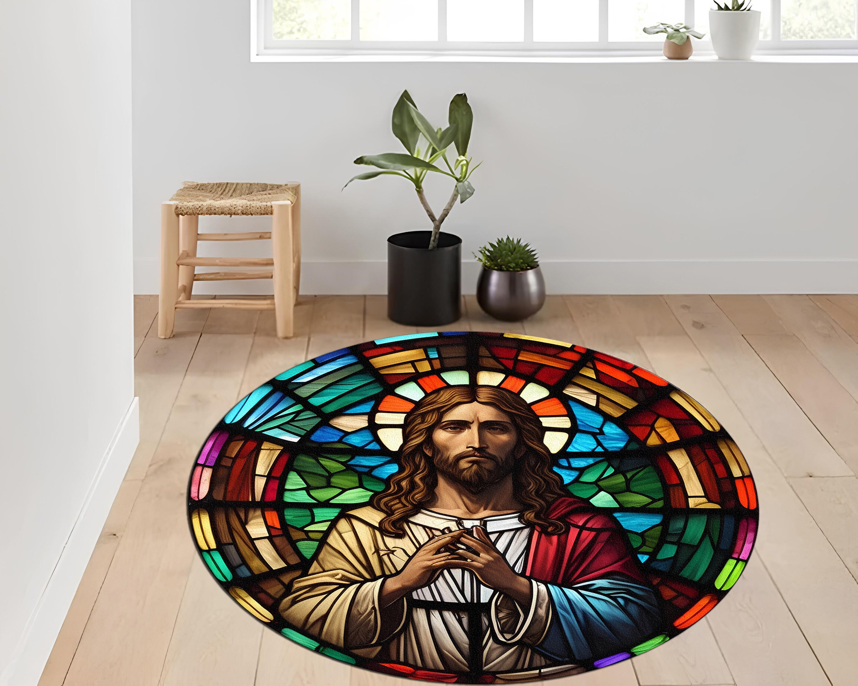 Jesus Rug, Round Rug, Christian Rug, Messiah Rug, Religious Rug, Gift ...