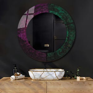 Colorful Wood Tree Style Round Mirror, Tempered Glass Wall Decor - Etsy