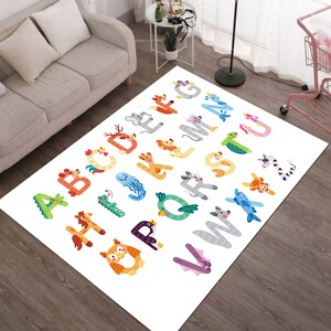 Vibrant Learning Alphabet With Animals Printed Kids Room Rug • ABC ...