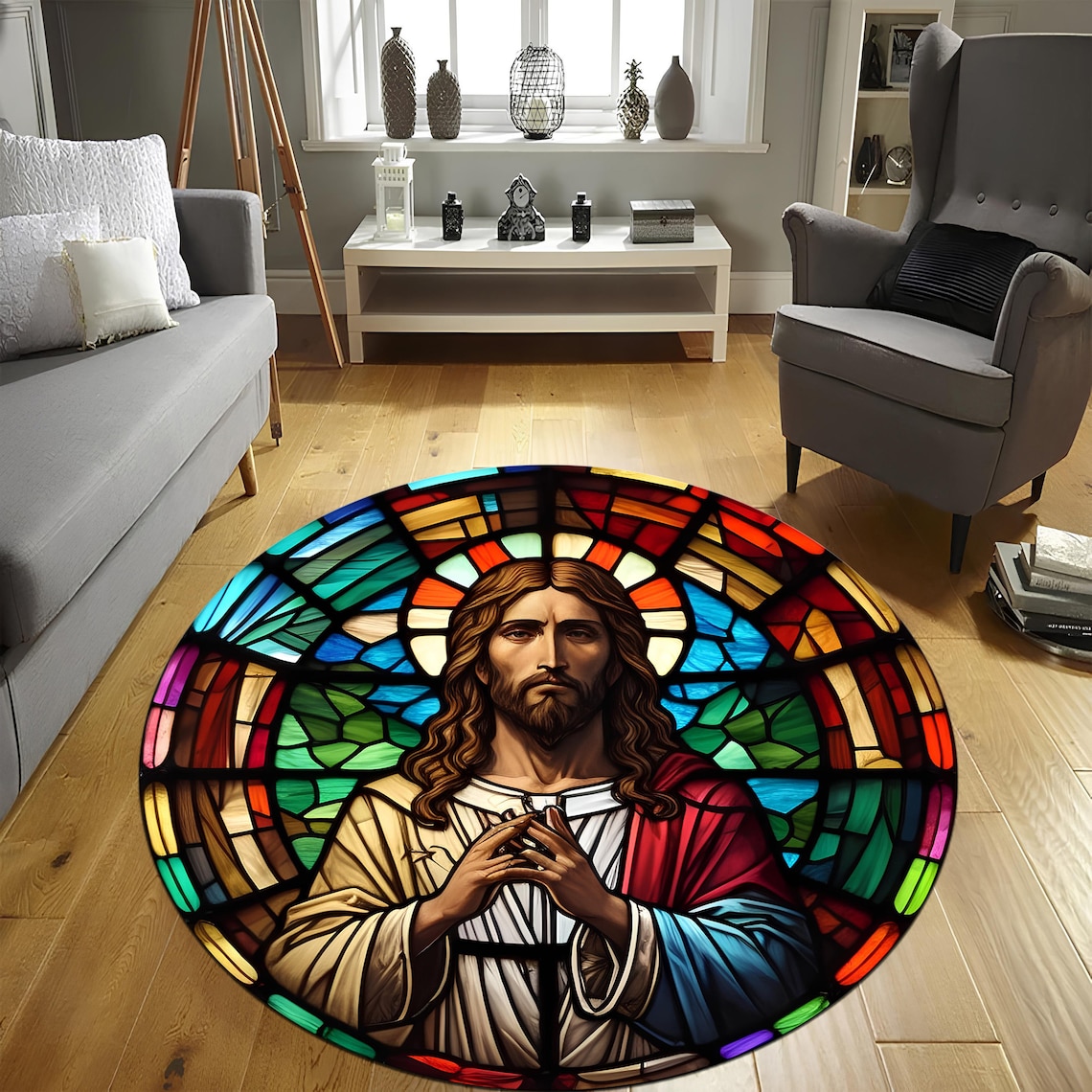 Jesus Rug, Round Rug, Christian Rug, Messiah Rug, Religious Rug, Gift ...