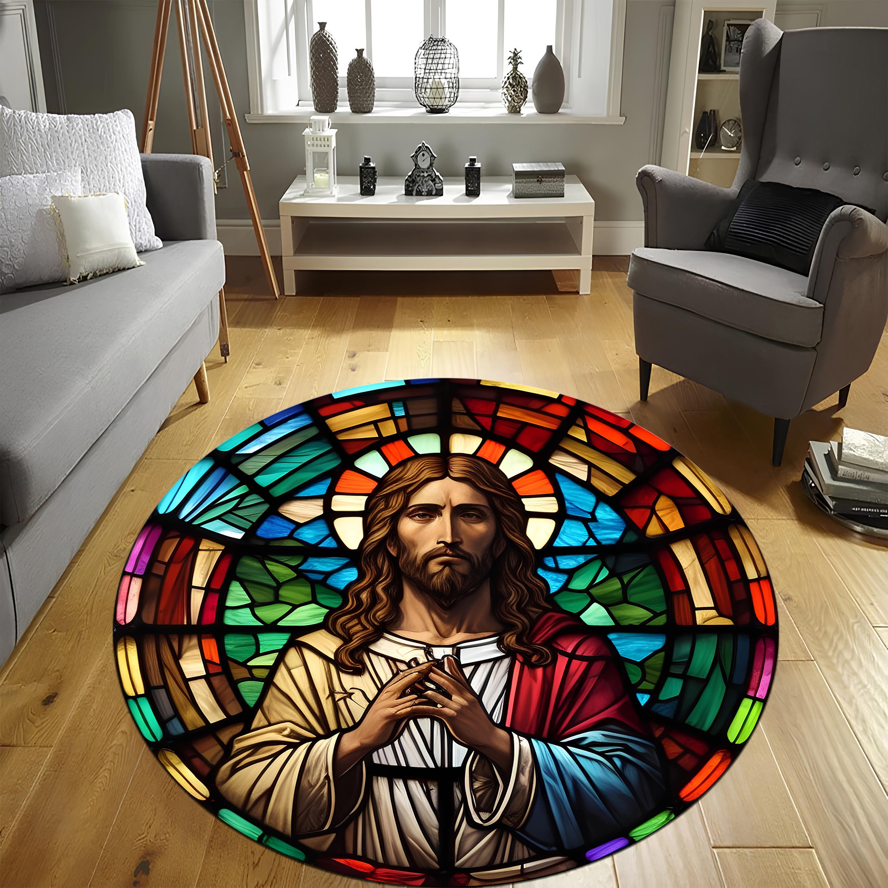 Jesus Rug, Round Rug, Christian Rug, Messiah Rug, Religious Rug, Gift ...