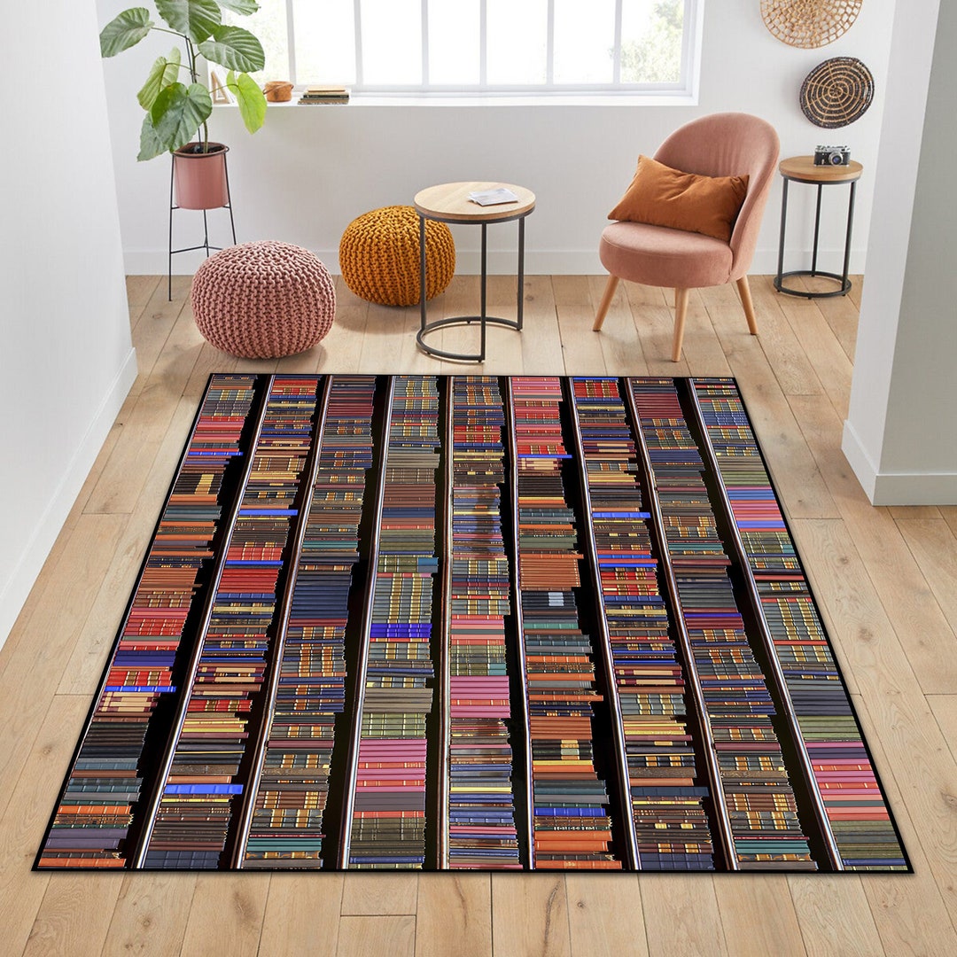 Stacked Books Rug, Library Rug, Library Runner, Book Gift, Learning ...