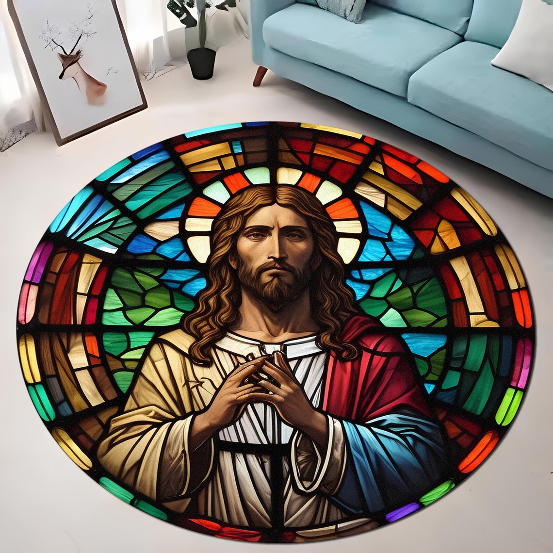 Jesus Rug, Round Rug, Christian Rug, Messiah Rug, Religious Rug, Gift ...