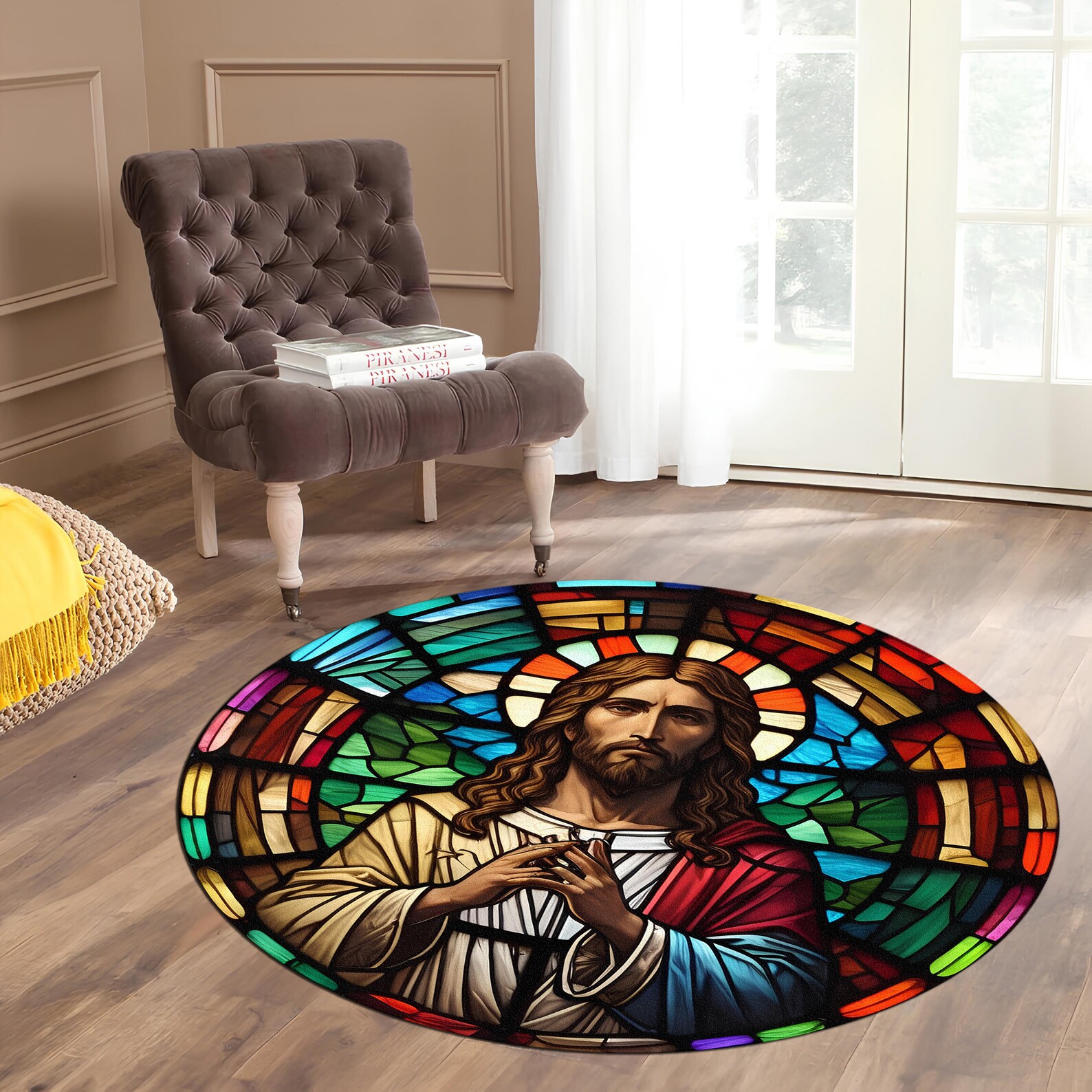 Jesus Rug, Round Rug, Christian Rug, Messiah Rug, Religious Rug, Gift ...