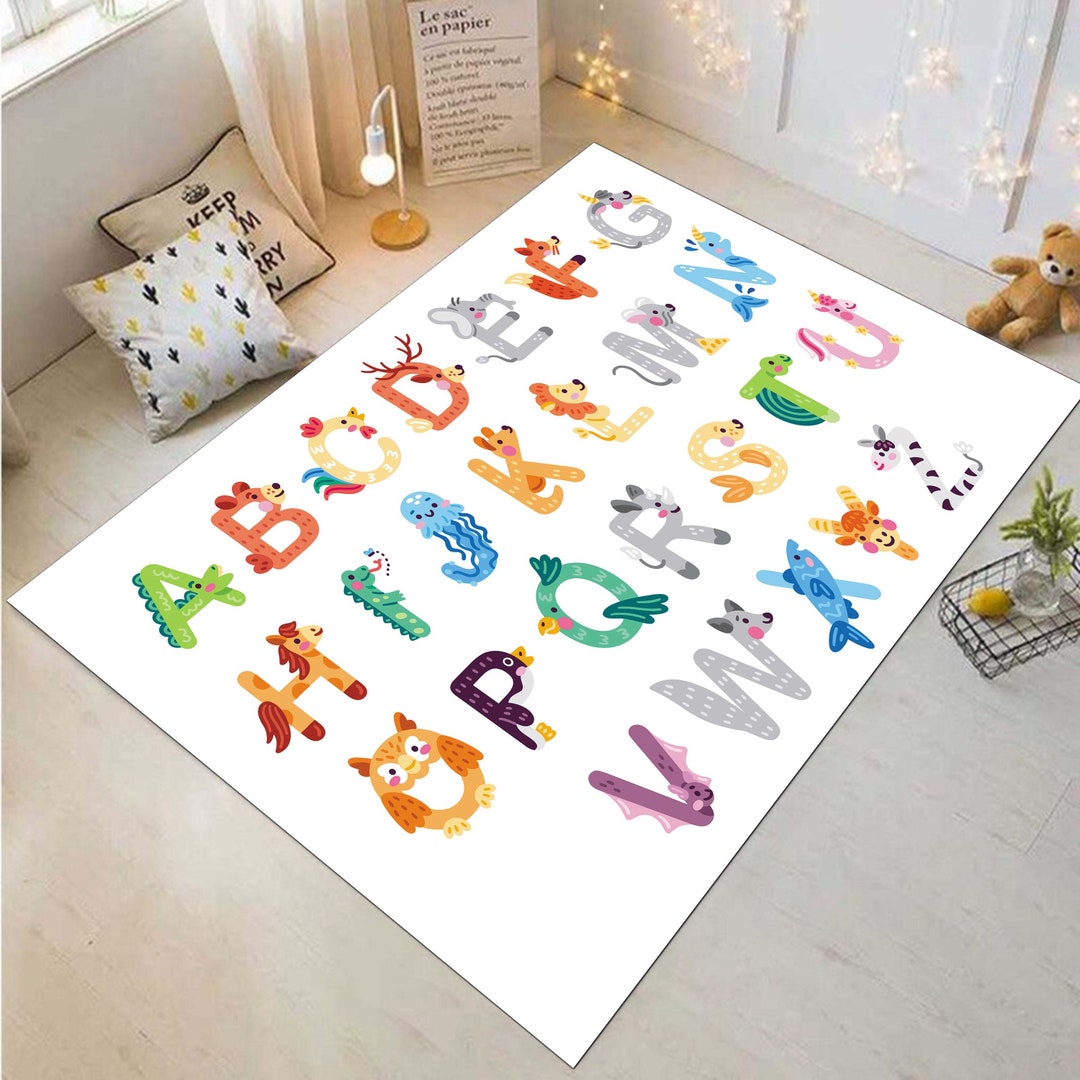 Vibrant Learning Alphabet With Animals Printed Kids Room Rug • ABC ...