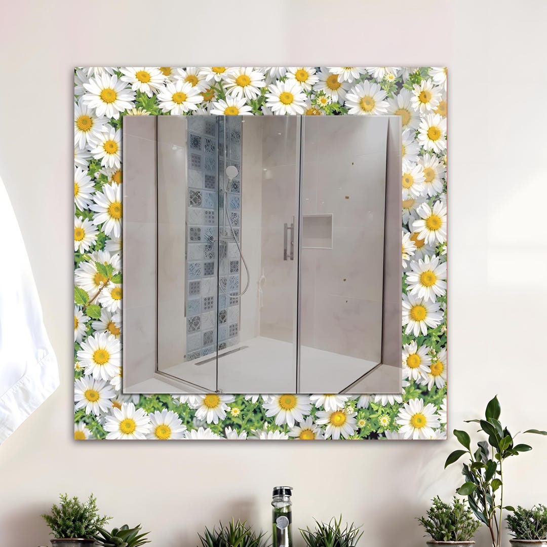 Daisy Flowers Tempered Glass Mirror, Luxury Home Decor, Hallway ...