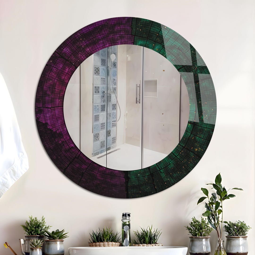 Colorful Wood Tree Style Round Mirror, Tempered Glass Wall Decor - Etsy