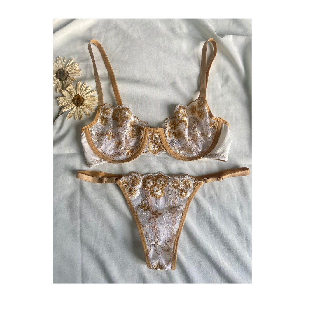 Lingerie Set Floral Embroidery Bra And Panty Set Bridal Etsy