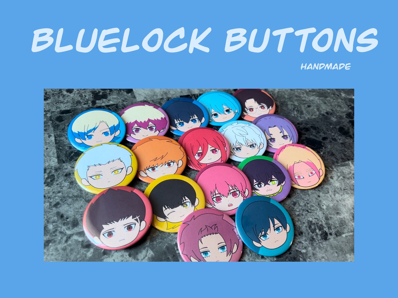 Blue Lock Buttons Pin Handmade BLLK - Etsy