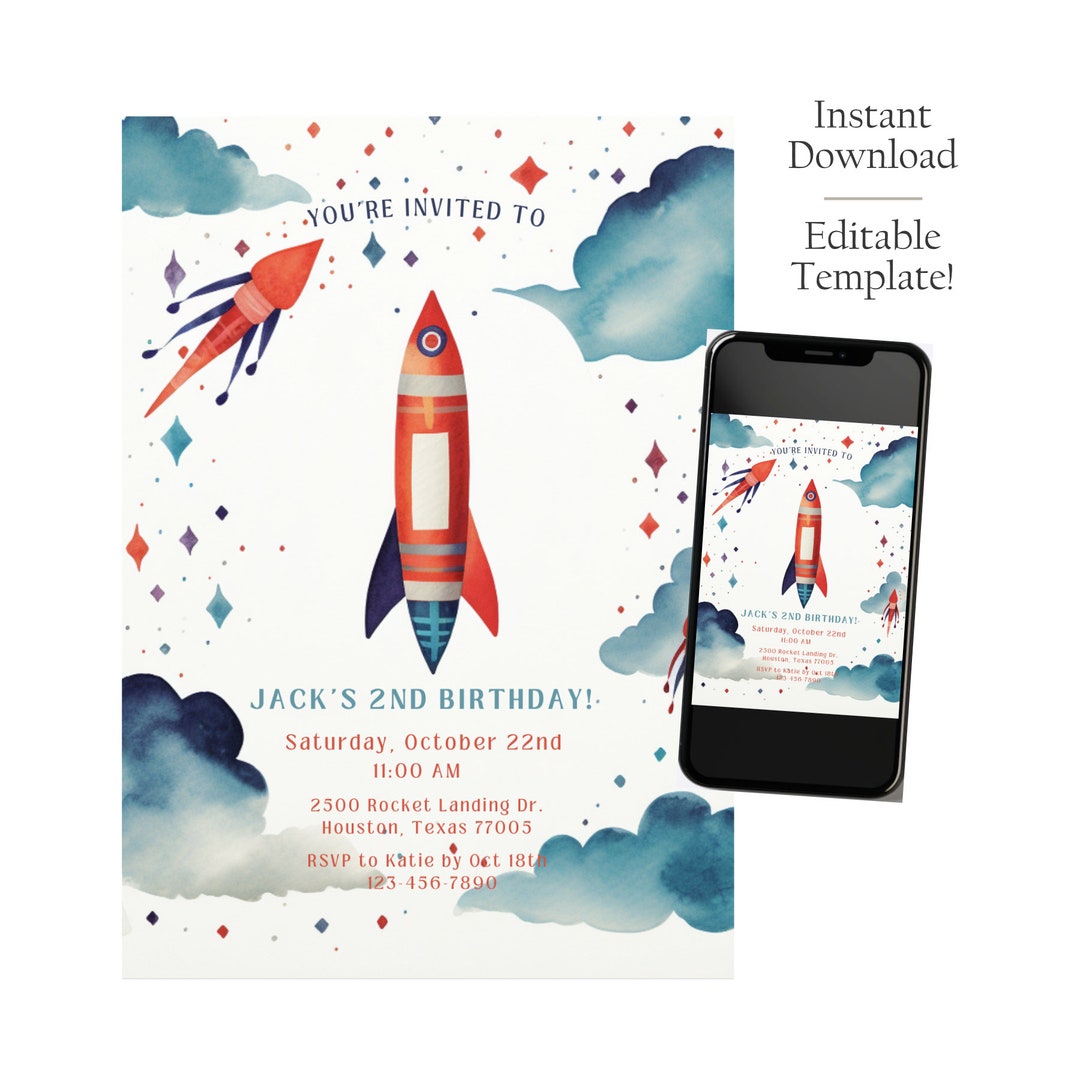 Editable Rocket Birthday Invitation Boys Birthday Invite Instant ...