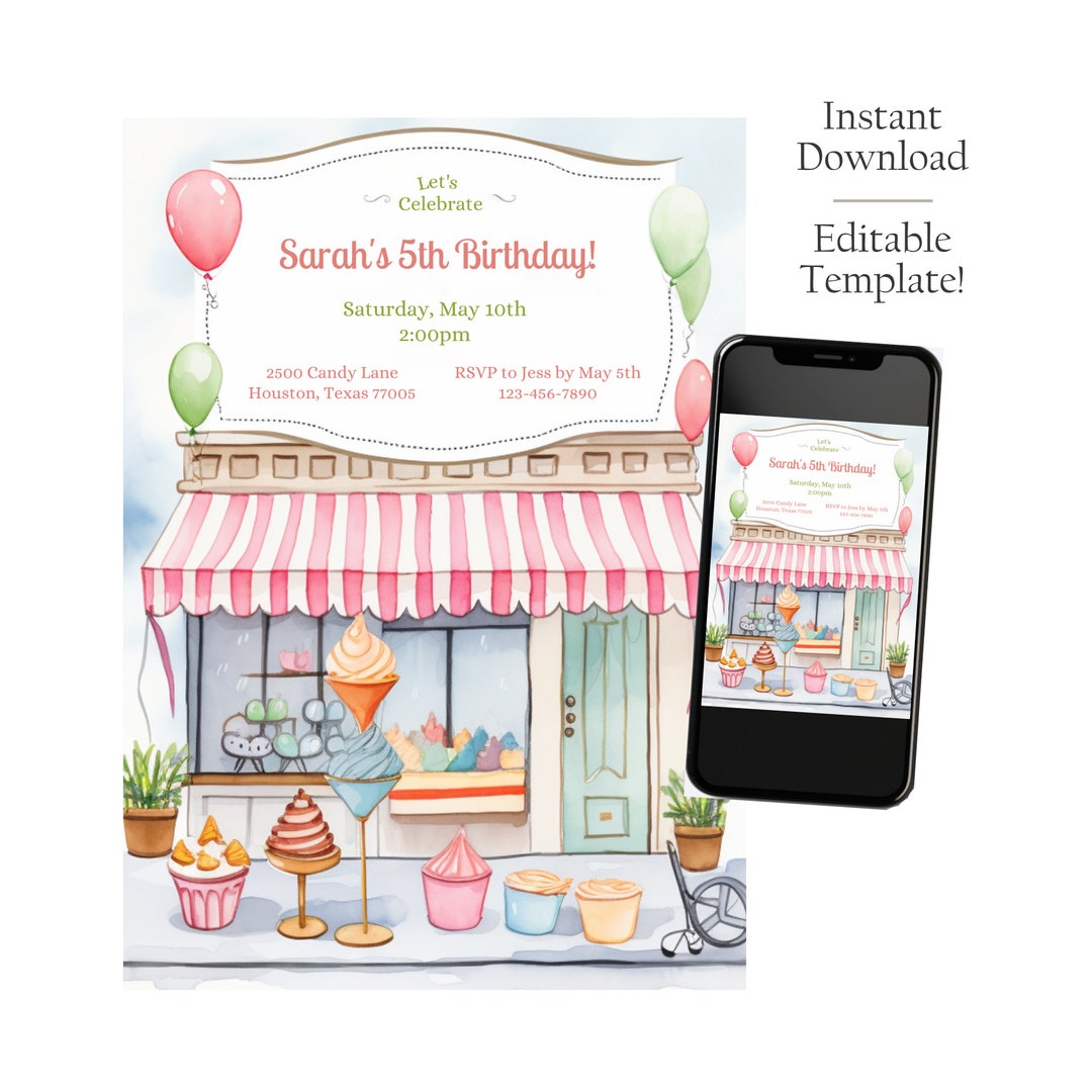 Editable Ice Cream Shop Birthday Invitation Girls Birthday Invite ...