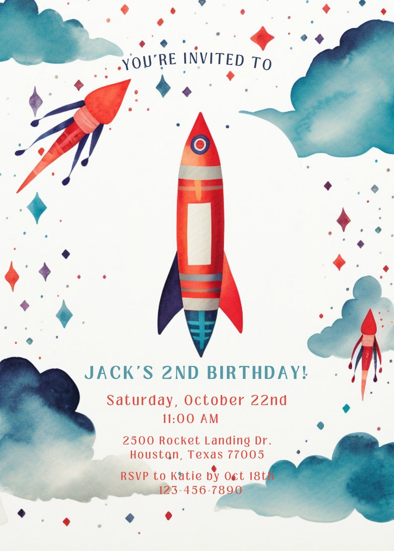 Editable Rocket Birthday Invitation Boys Birthday Invite Instant ...