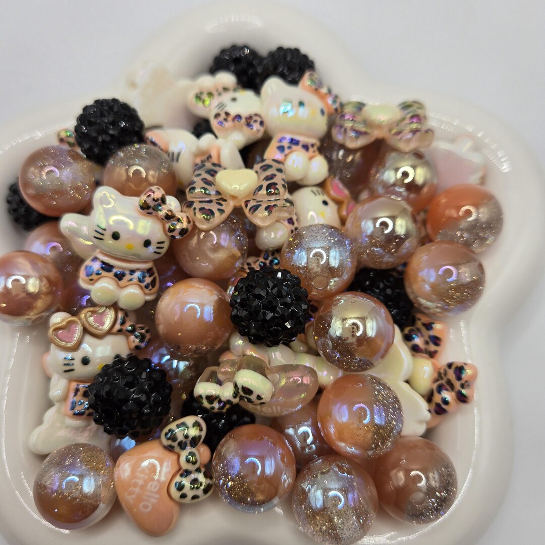 Cheetah Print Cute Kitty Bead Soup for Jewelry Making SET OF 20, Black ...