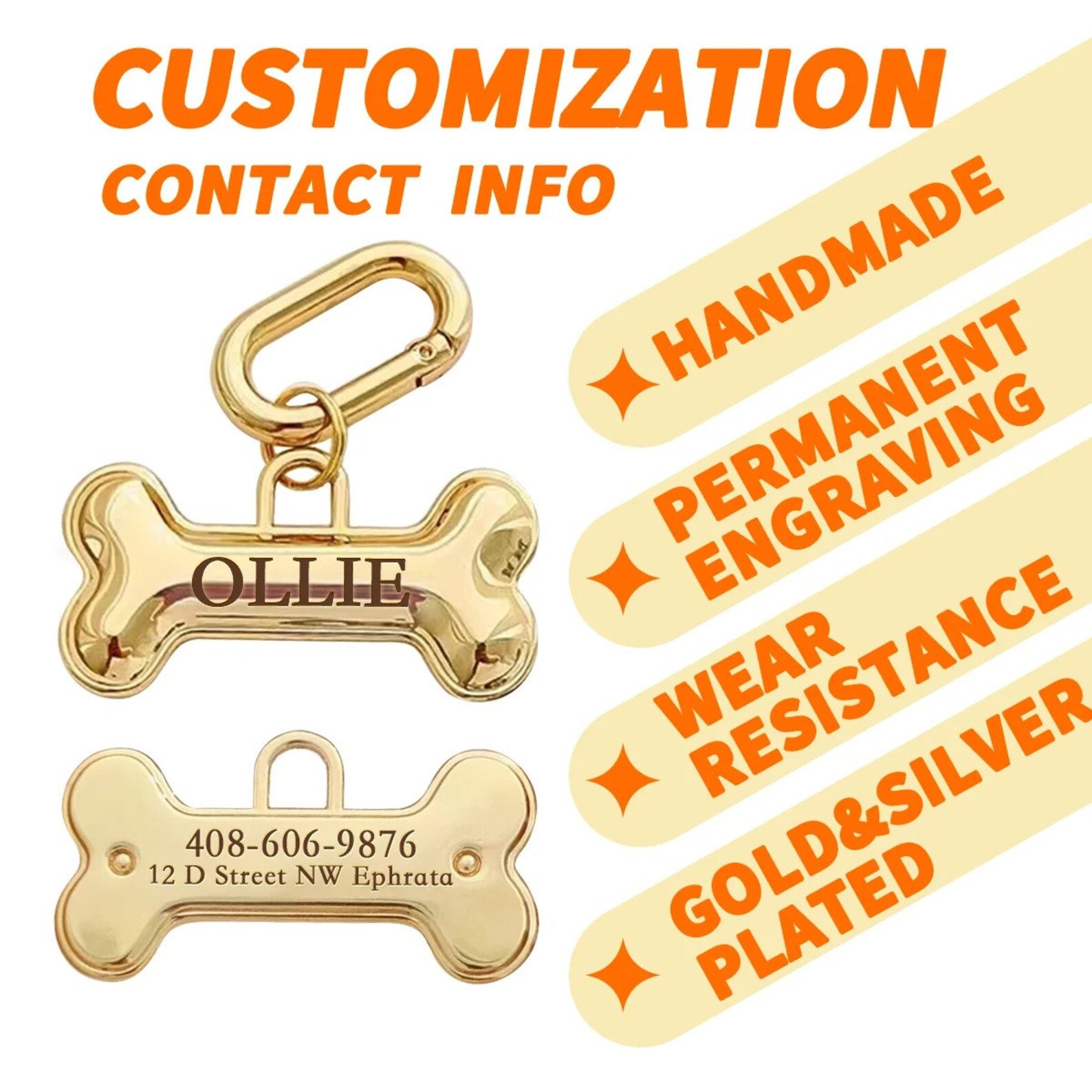 Custom Engraved Pet Name Tag - Personalized Dog and Cat Nameplate in ...