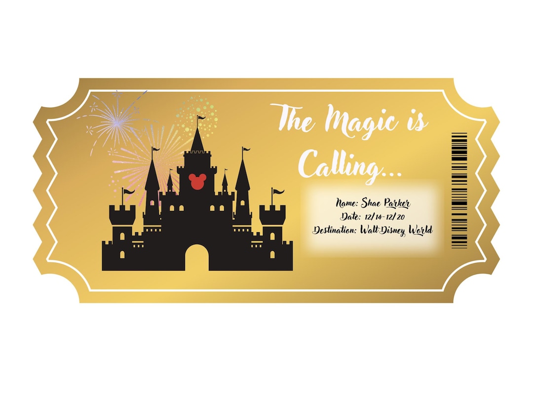 Disneyworld/ Disneyland Golden Ticket - Personalized Gold Disneyworld ...