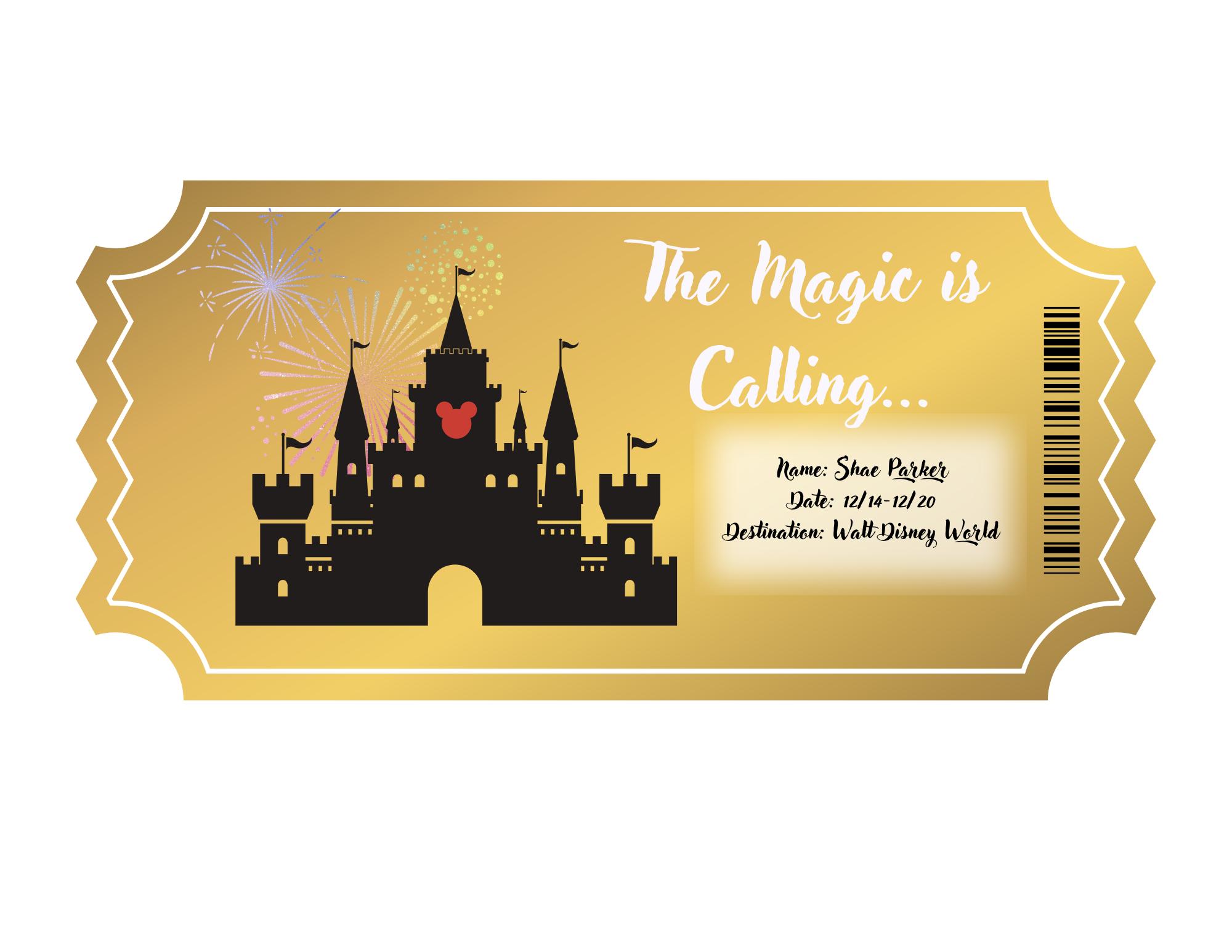 Disneyworld/ Disneyland Golden Ticket - Personalized Gold Disneyworld ...