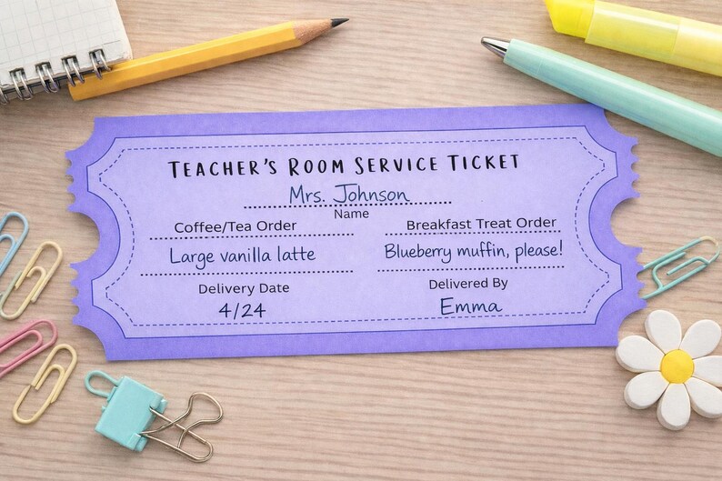 Teacher Room Service Ticket Printable | Teacher Appreciation| Coffee ...