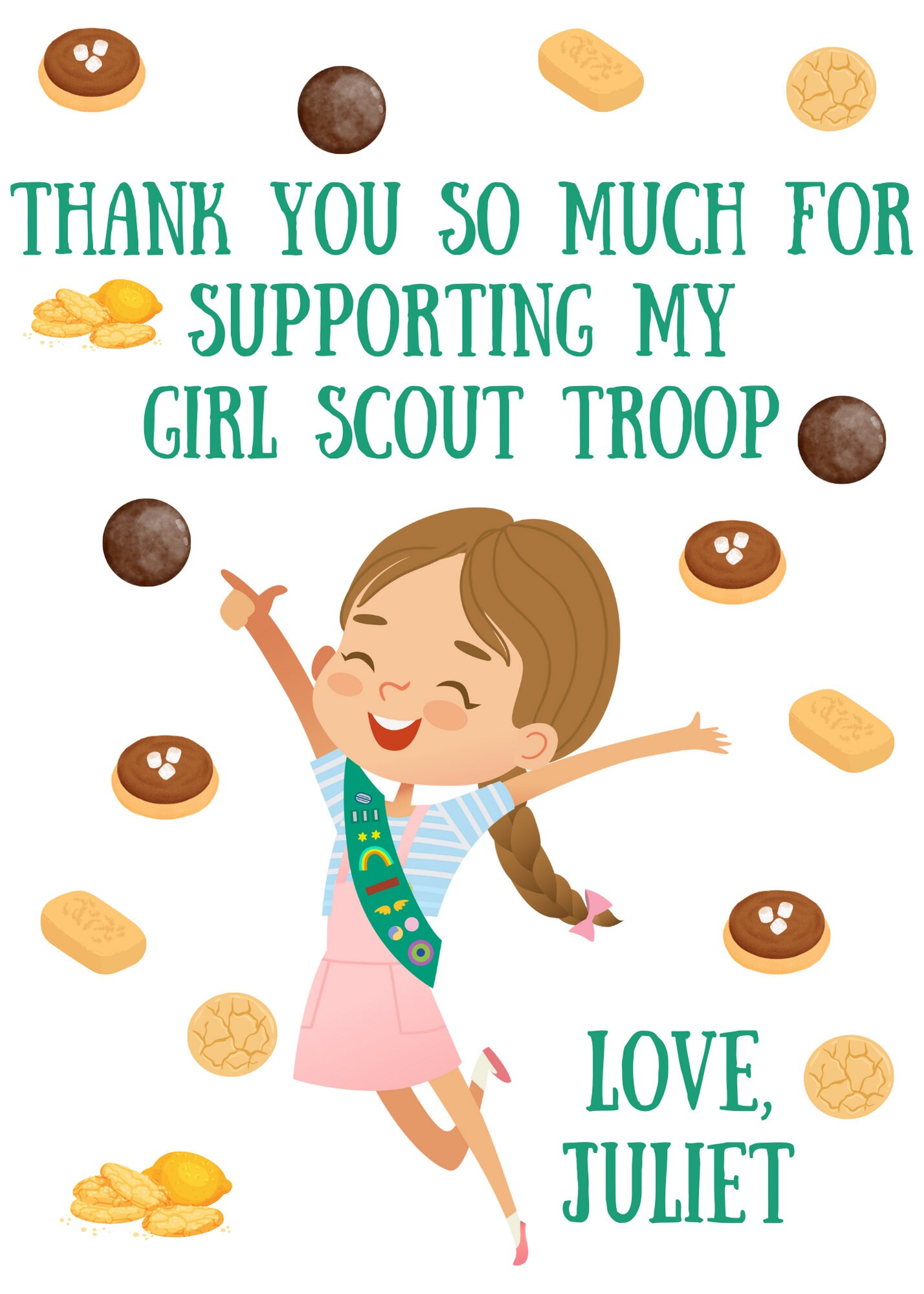 Girl Scout Cookie Thank You Note daisy, Brownie Girl Scout - Etsy