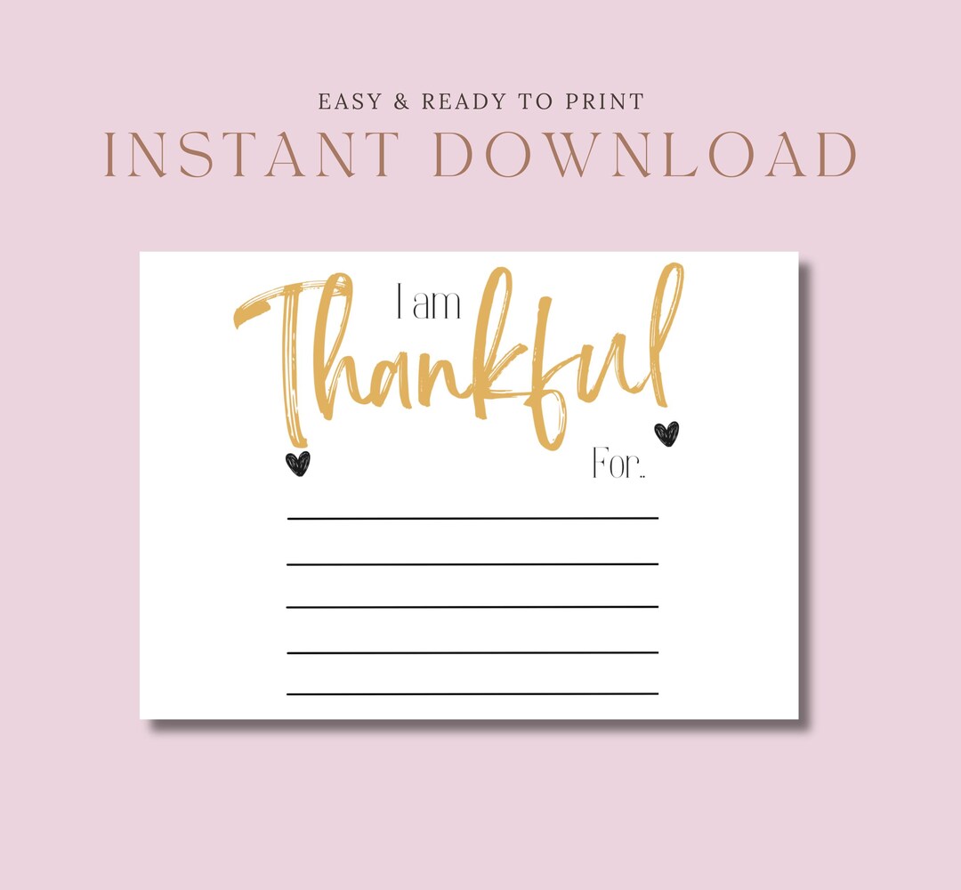 I Am Thankful for Printable - Thanksgiving Printable Instant Download ...