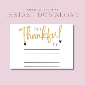 I Am Thankful for Printable - Thanksgiving Printable Instant Download ...