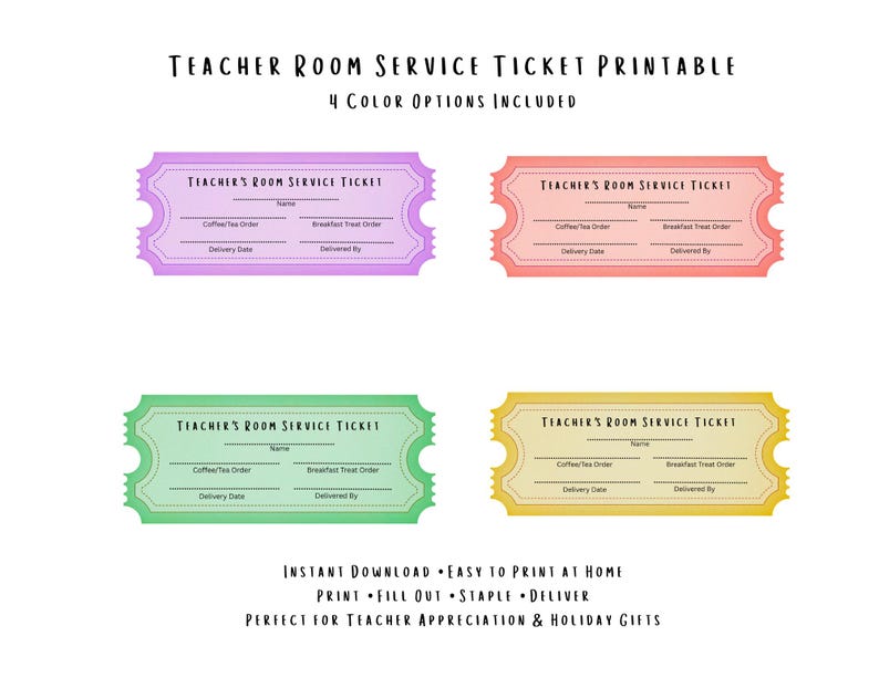 Teacher Room Service Ticket Printable | Teacher Appreciation ...