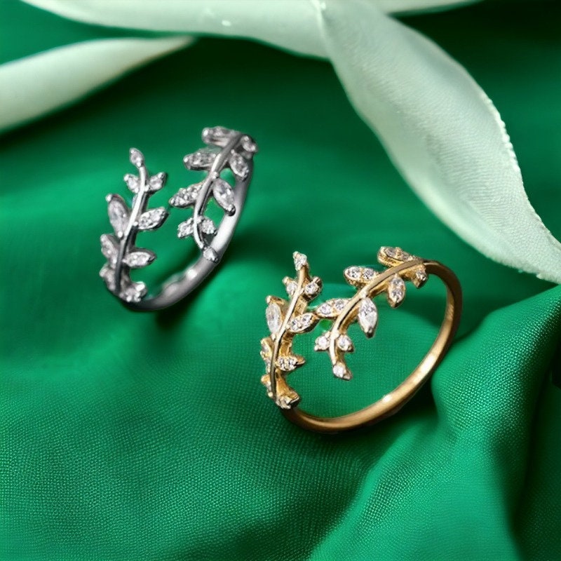 Olive Leaf Ring for Women Tree Leaf Ring Olive Branch Ring Zircon ...