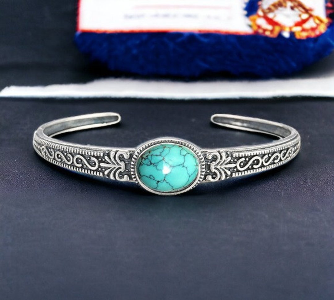 Turquoise Stone Cuff Bracelet Adjustable Bangle Bracelet Inlaid Crack ...