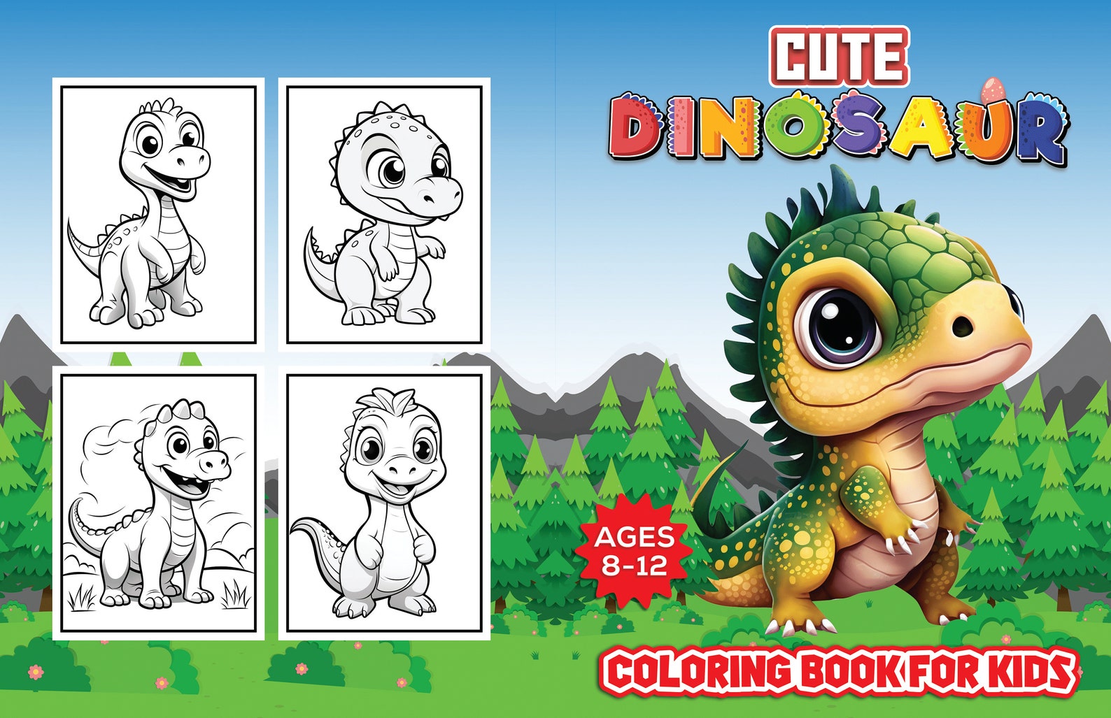 Cute Dinosaur Coloring Pages for Kids Ages 8-12 - Etsy
