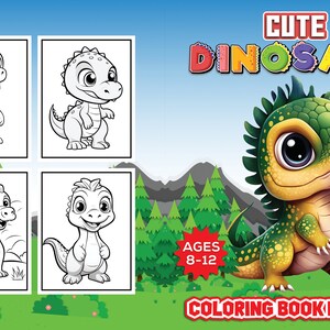 Cute Dinosaur Coloring Pages for Kids Ages 8-12 - Etsy