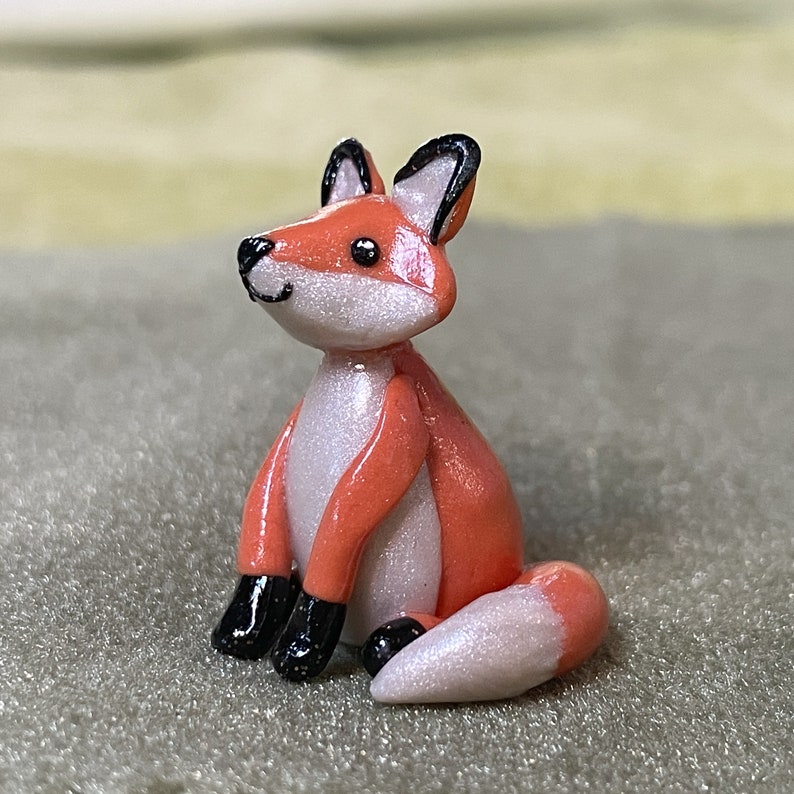 Handmade Polymer Clay Cute Fox Figurine, Sparkly Desk Buddy One of a ...