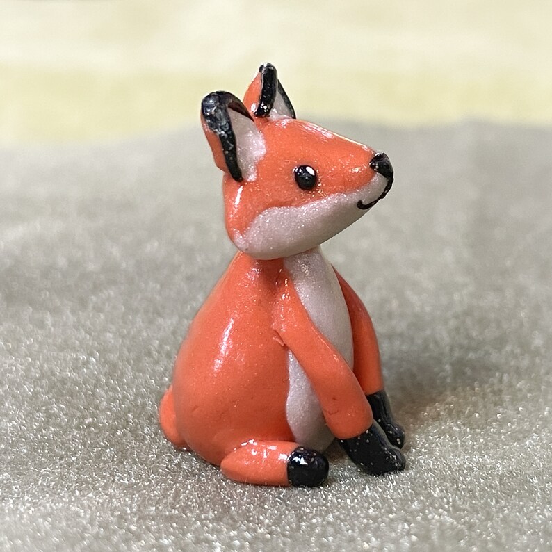 Handmade Polymer Clay Cute Fox Figurine, Sparkly Desk Buddy One of a ...