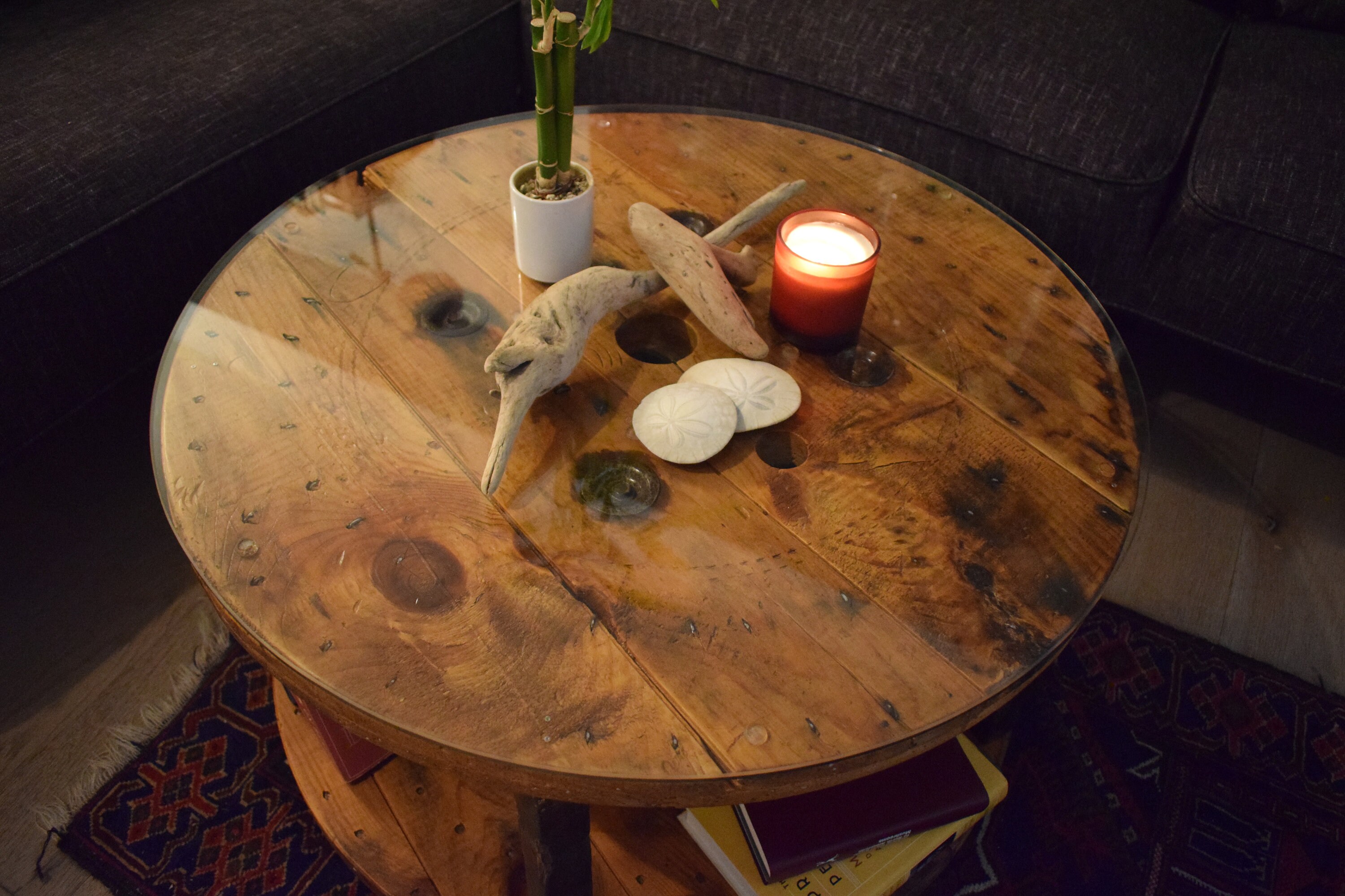 Rustic Wooden Spool Coffee Table / Bookshelf - Etsy