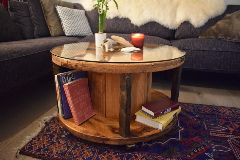 Rustic Wooden Spool Coffee Table / Bookshelf - Etsy