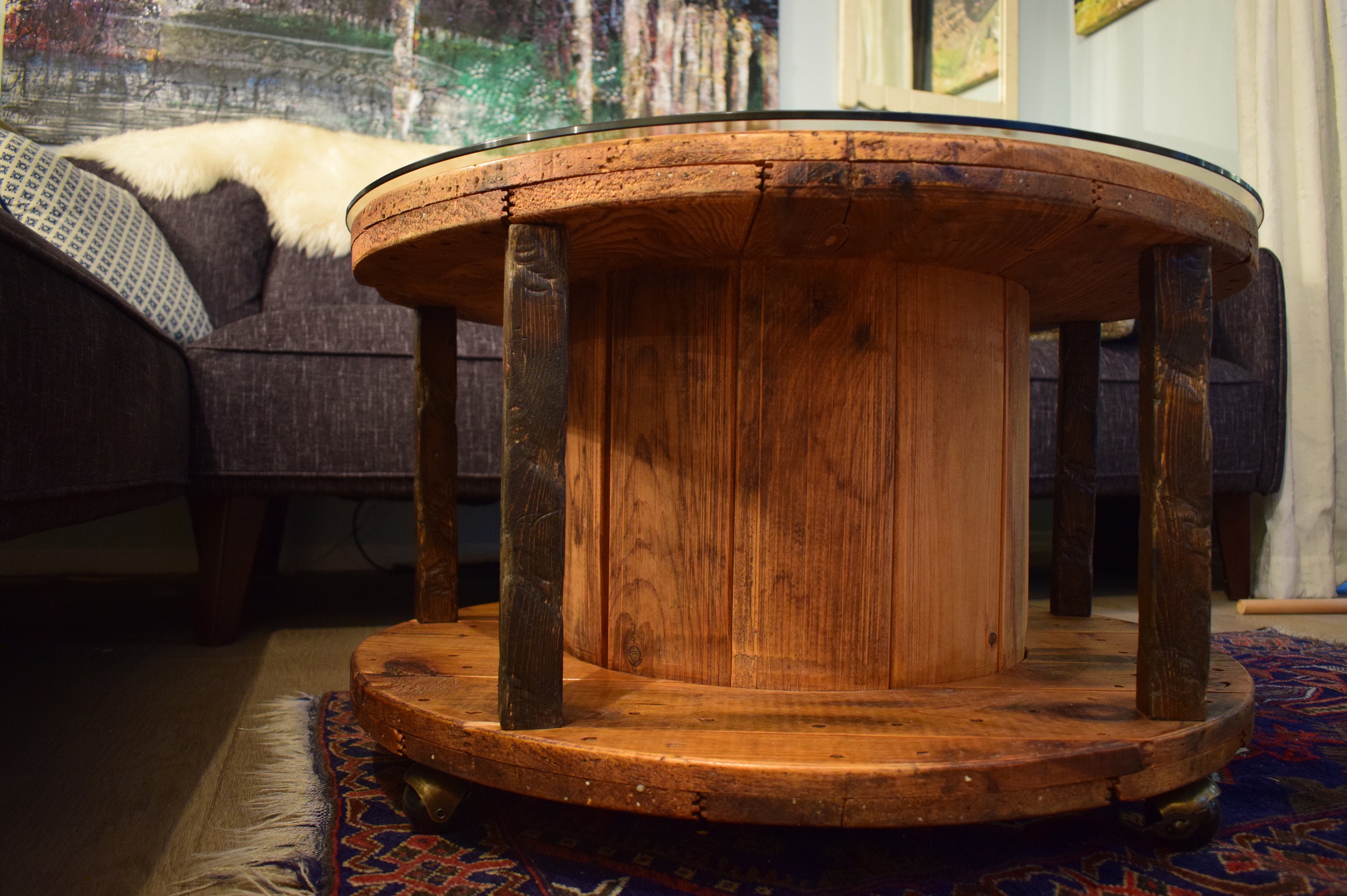 Rustic Wooden Spool Coffee Table / Bookshelf - Etsy