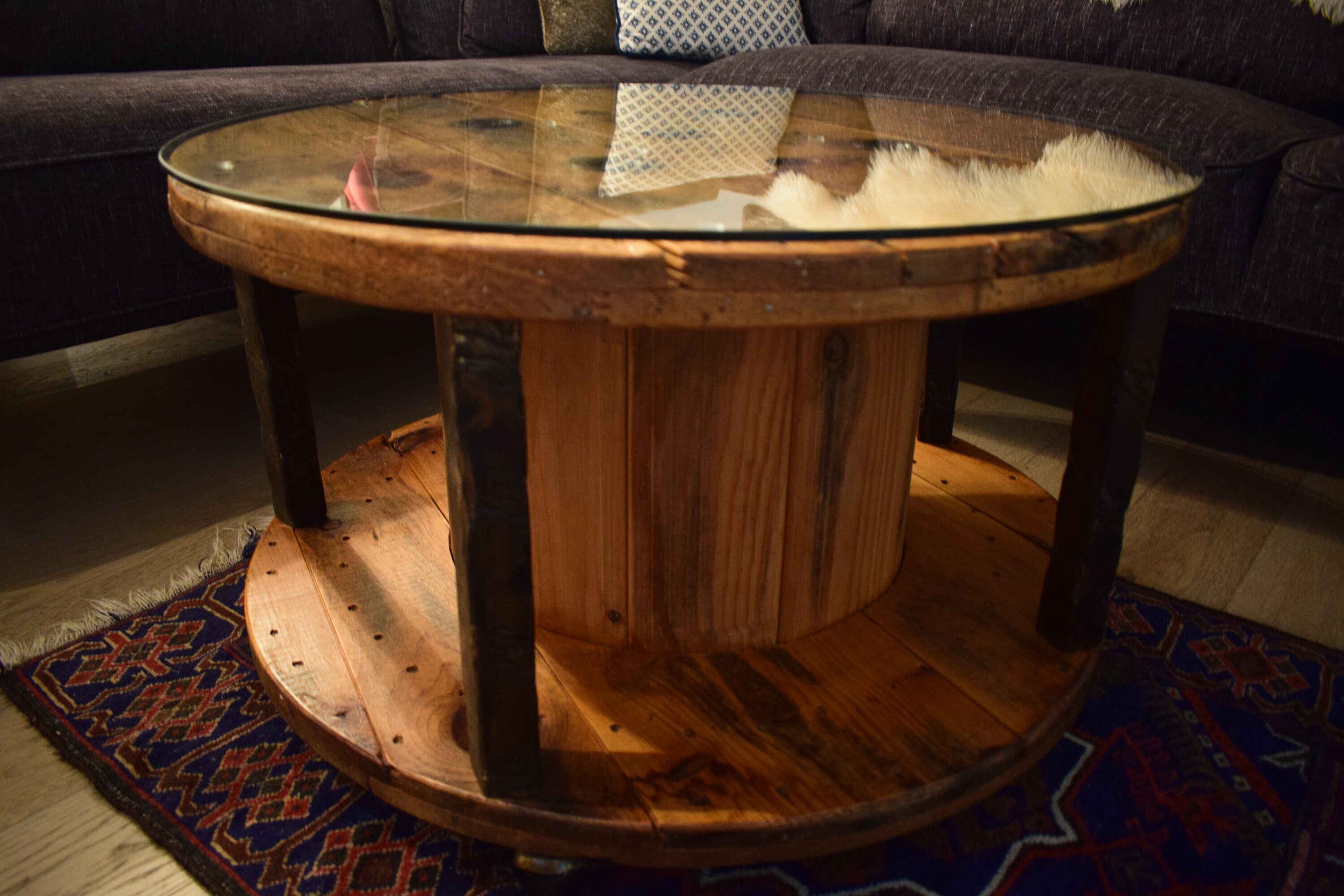 Rustic Wooden Spool Coffee Table / Bookshelf - Etsy