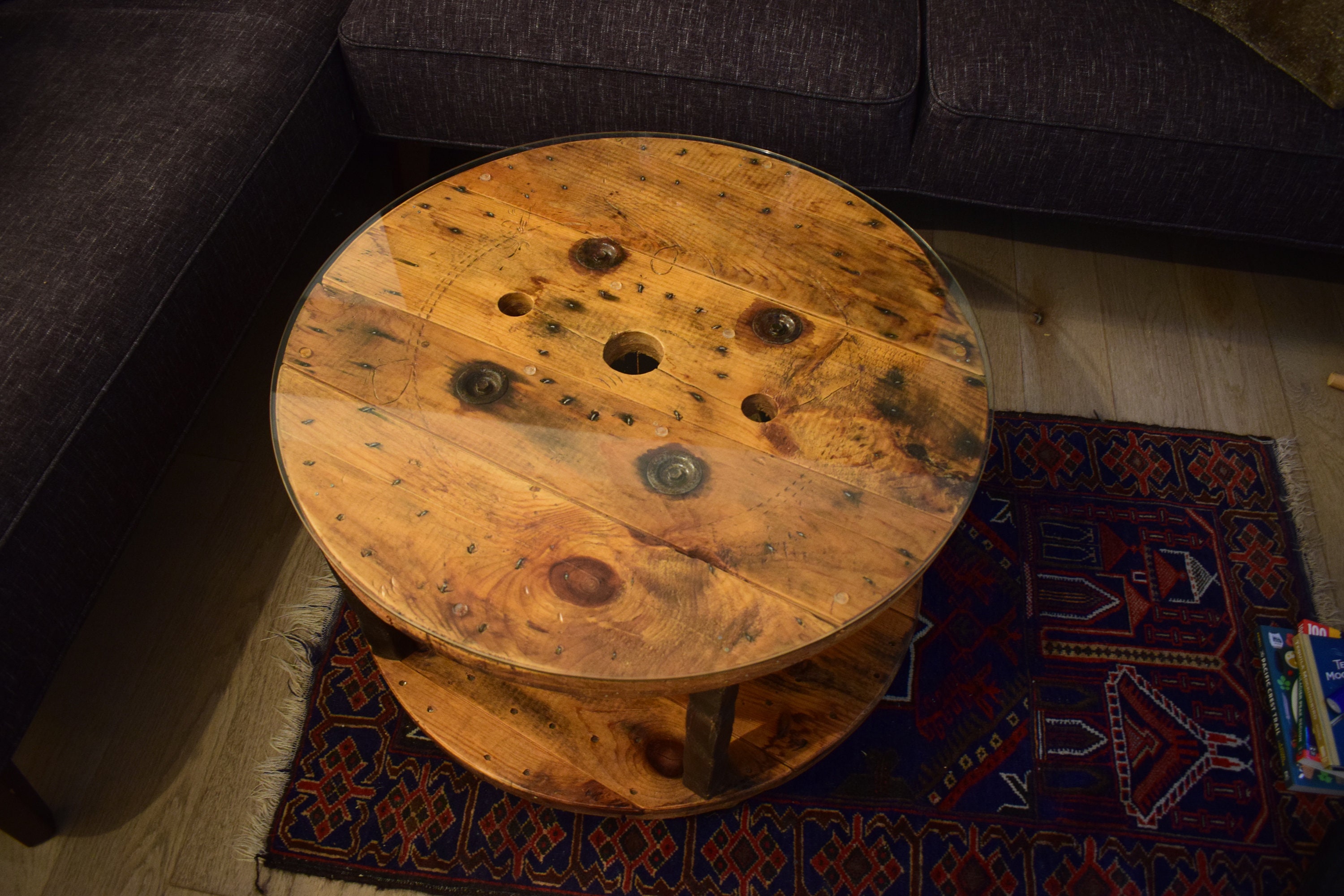Rustic Wooden Spool Coffee Table / Bookshelf - Etsy