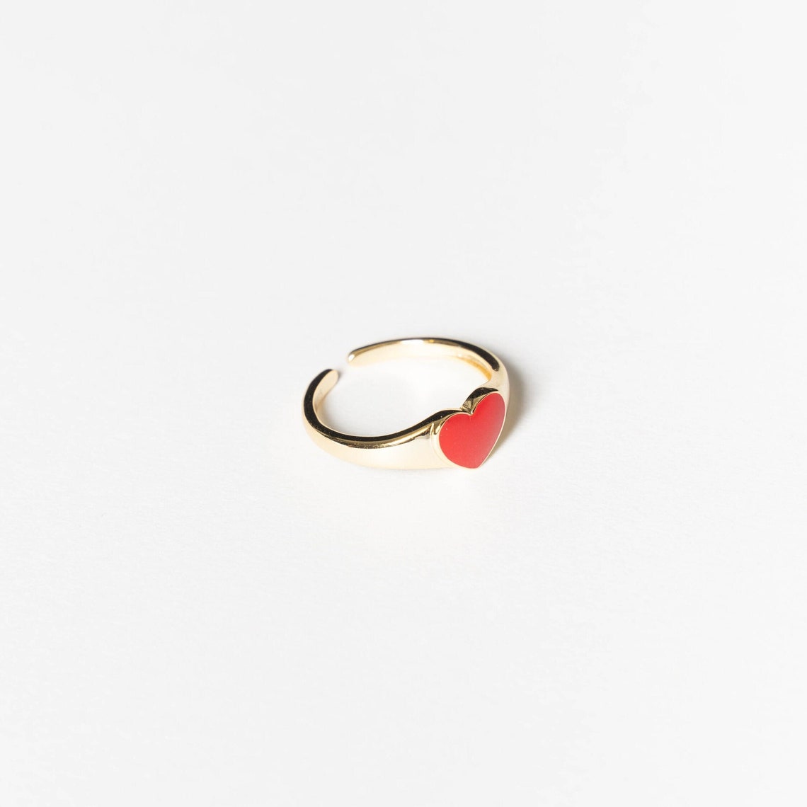 Red Heart Sterling Silver Ring - Gold Plated Adjustable Band - Etsy