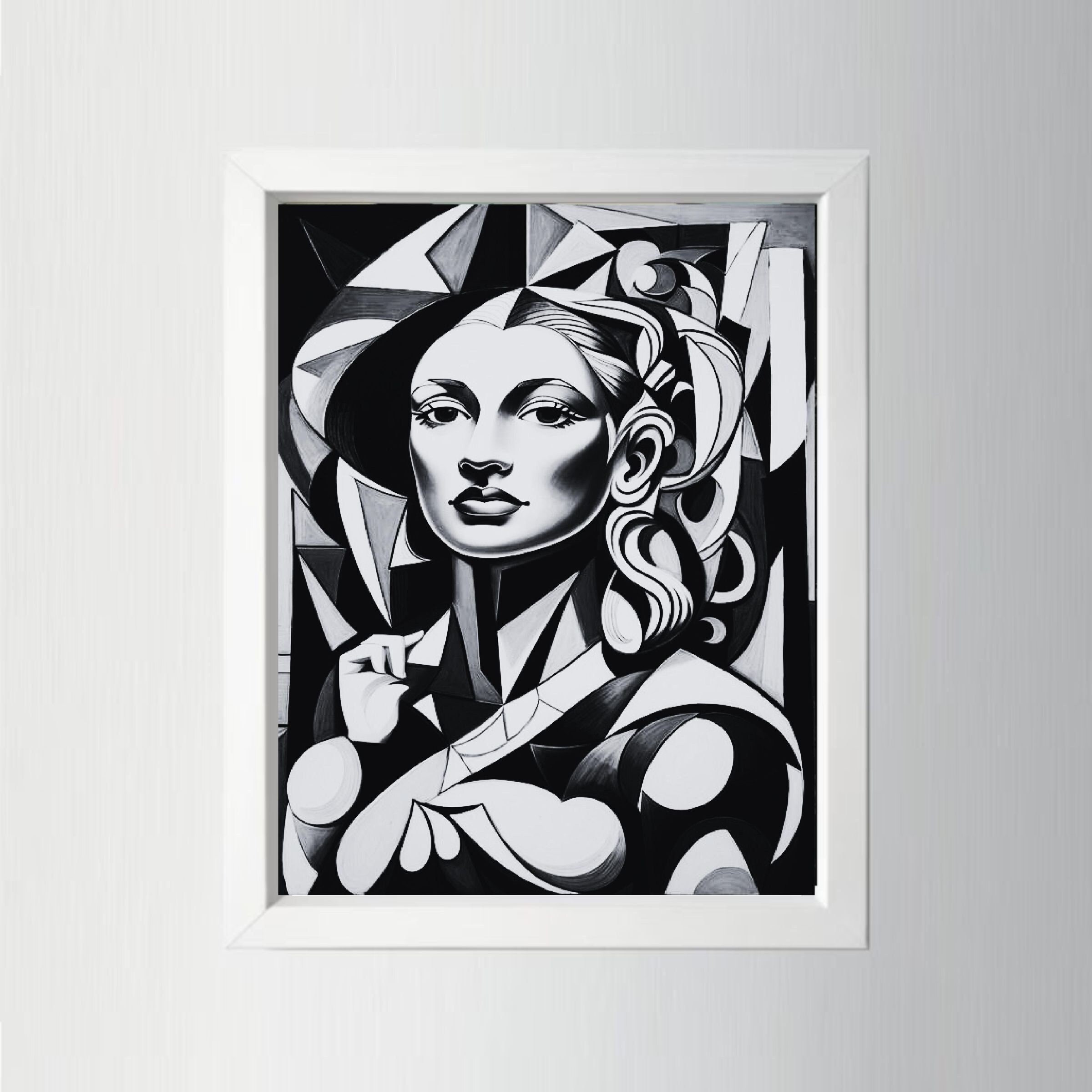 Abstract Black and White Cubism Wall Art, Digital Design, Picasso Style ...